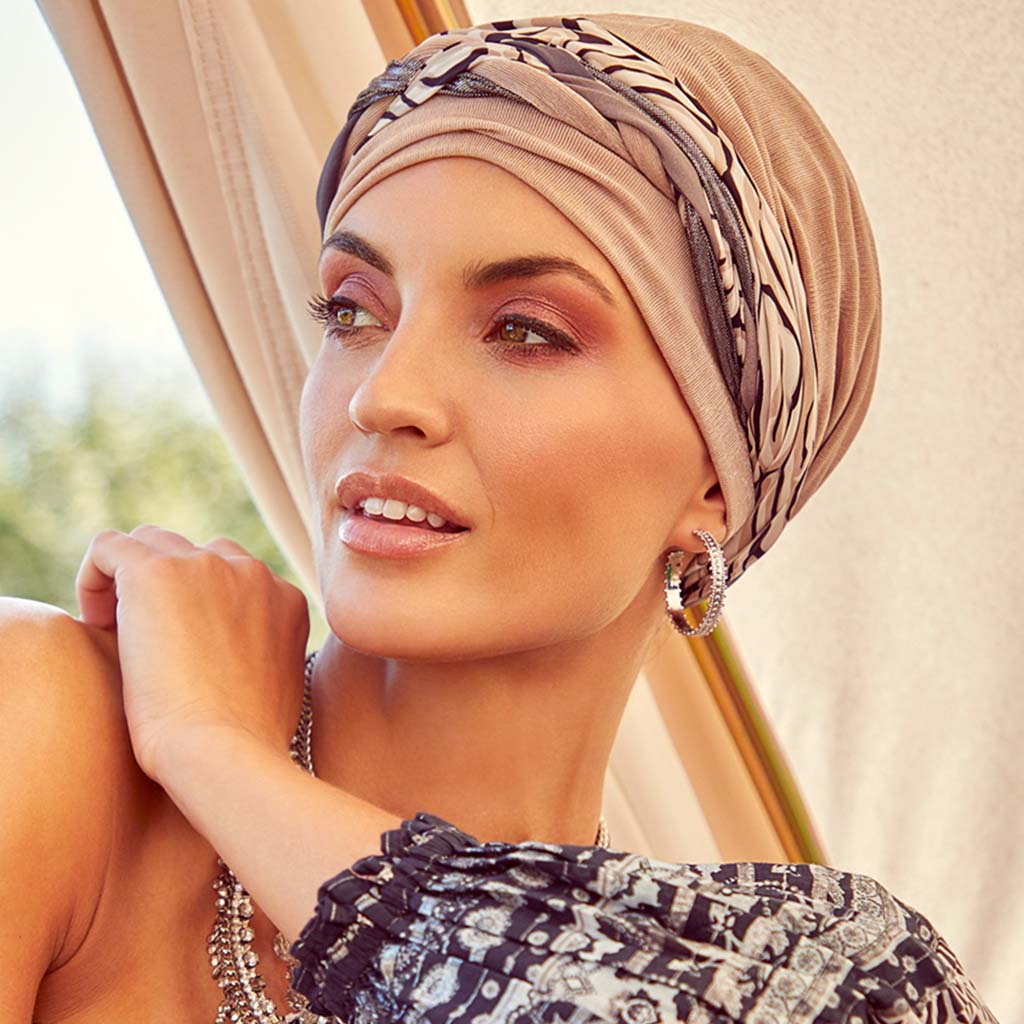 Boho Scarlett Turban Set - Beige Brown Zebra Mix Chemo | Head Wear ...